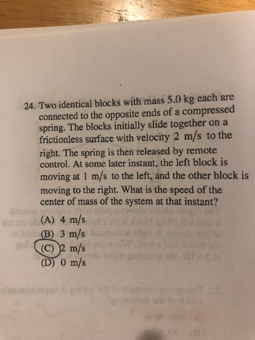 Solved 24. Two identical blocks with mass 5.0 kg each are | Chegg.com
