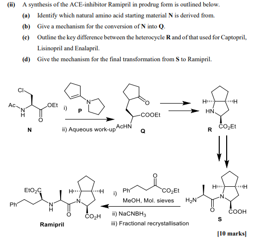 Solved (ii) A synthesis of the ACE-inhibitor Ramipril in | Chegg.com