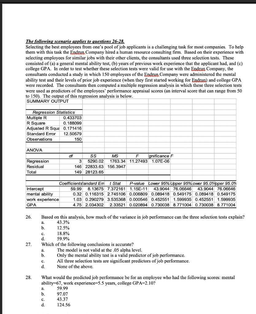 Solved The following scenario applies to questions 26-28. | Chegg.com