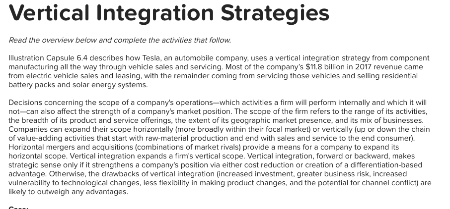 Solved Vertical Integration Strategies Read the overview | Chegg.com