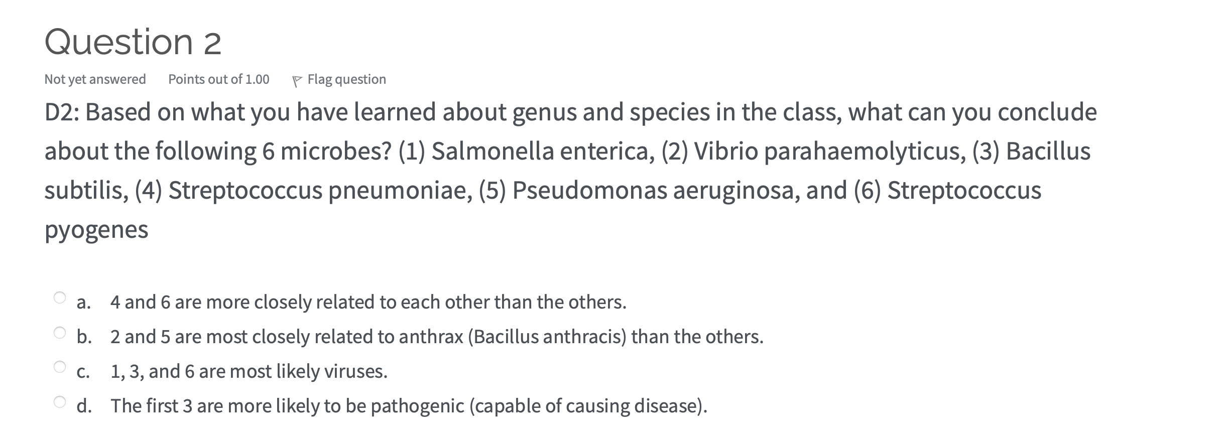 Solved Question 2 Not yet answered Points out of 1.00 F Flag | Chegg.com