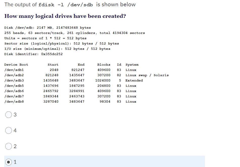 Solved The output of fdisk -l /dev/sdb is shown below How | Chegg.com