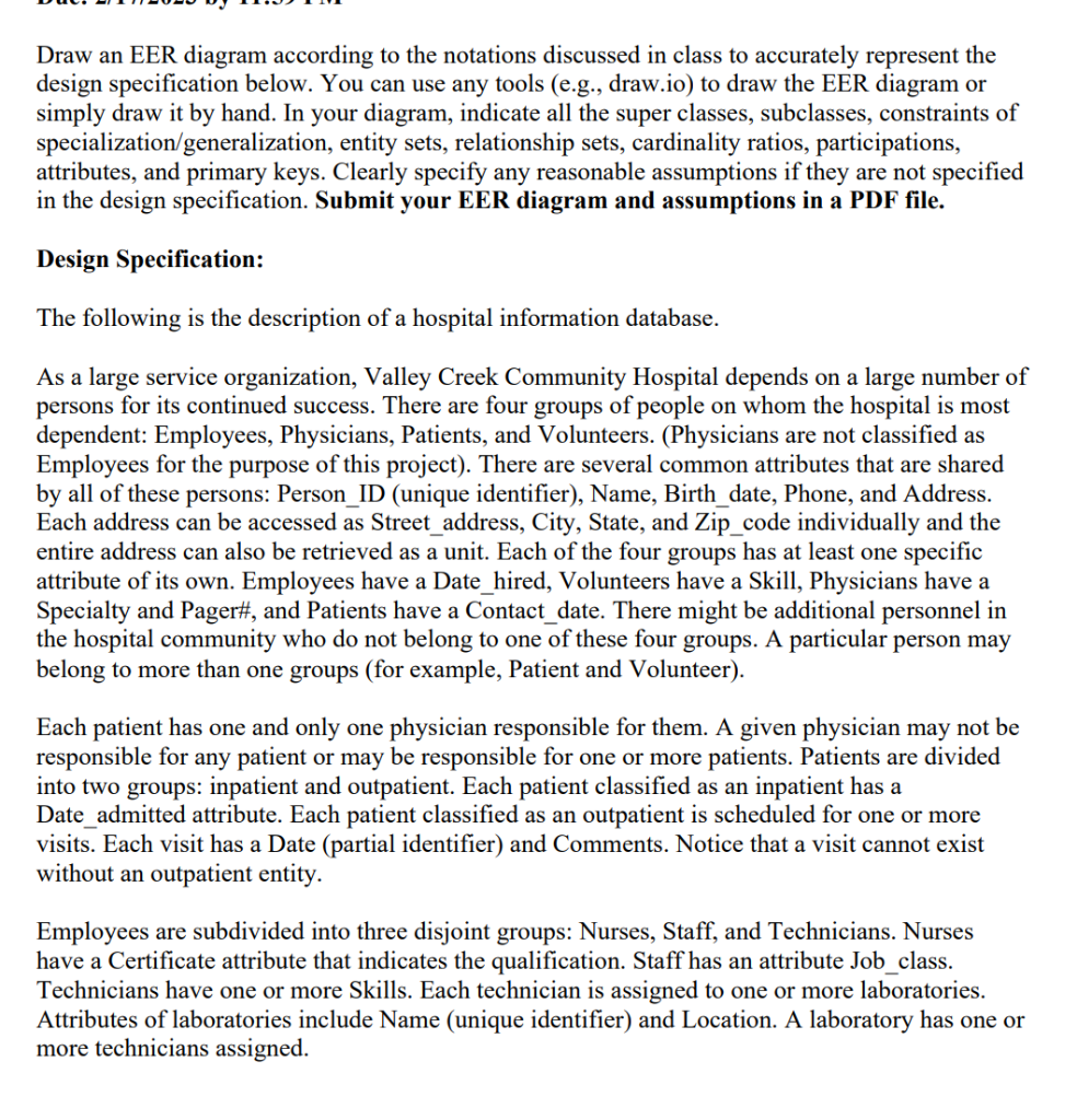 Solved Draw an EER diagram according to the notations | Chegg.com
