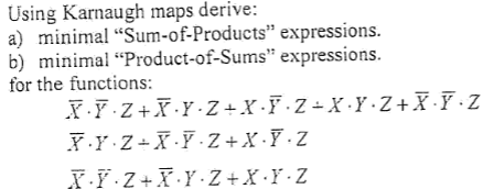 Solved Using Karnaugh maps derive: a) minimal | Chegg.com