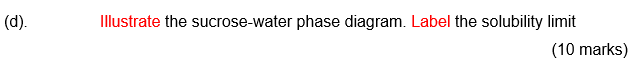 Solved (d). Illustrate the sucrose-water phase diagram. | Chegg.com