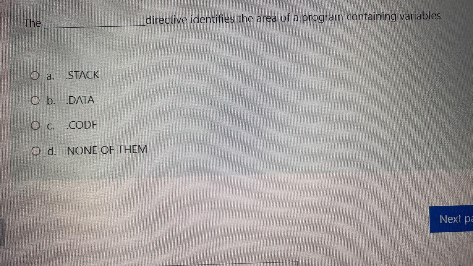 Solved The directive identifies the area of a program | Chegg.com