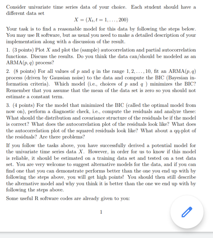 Solved Consider univariate time series data of your choice. | Chegg.com
