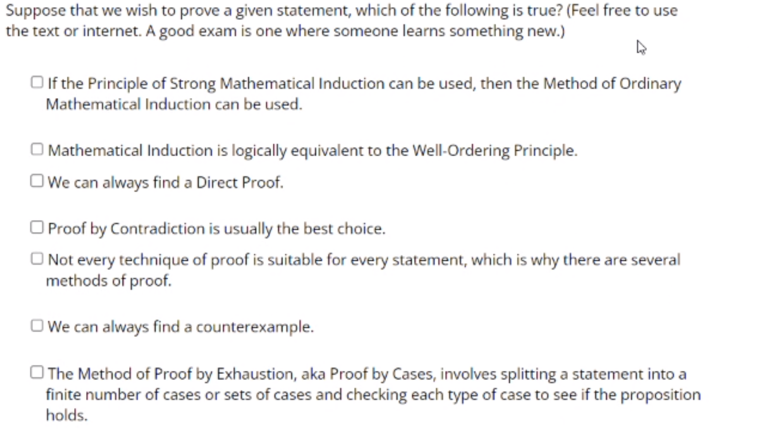 Solved Suppose that we wish to prove a given statement, | Chegg.com