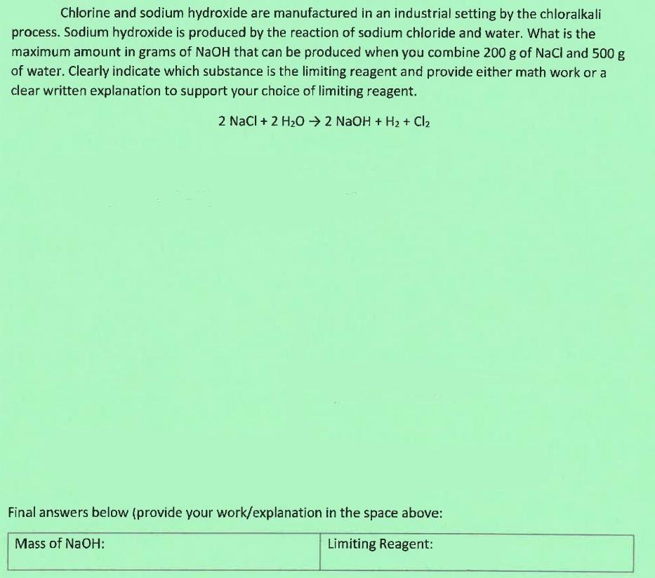 Solved Chlorine and sodium hydroxide are manufactured in an | Chegg.com