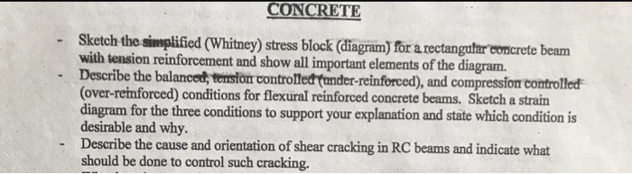 Solved CONCRETE Sketch the simpliied (Whitney) stress block | Chegg.com