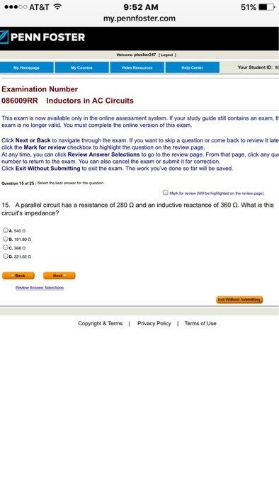 Solved: 9:52 AM My.pennfoster.com O AT&T 51% PENN FOSTER M... | Chegg.com