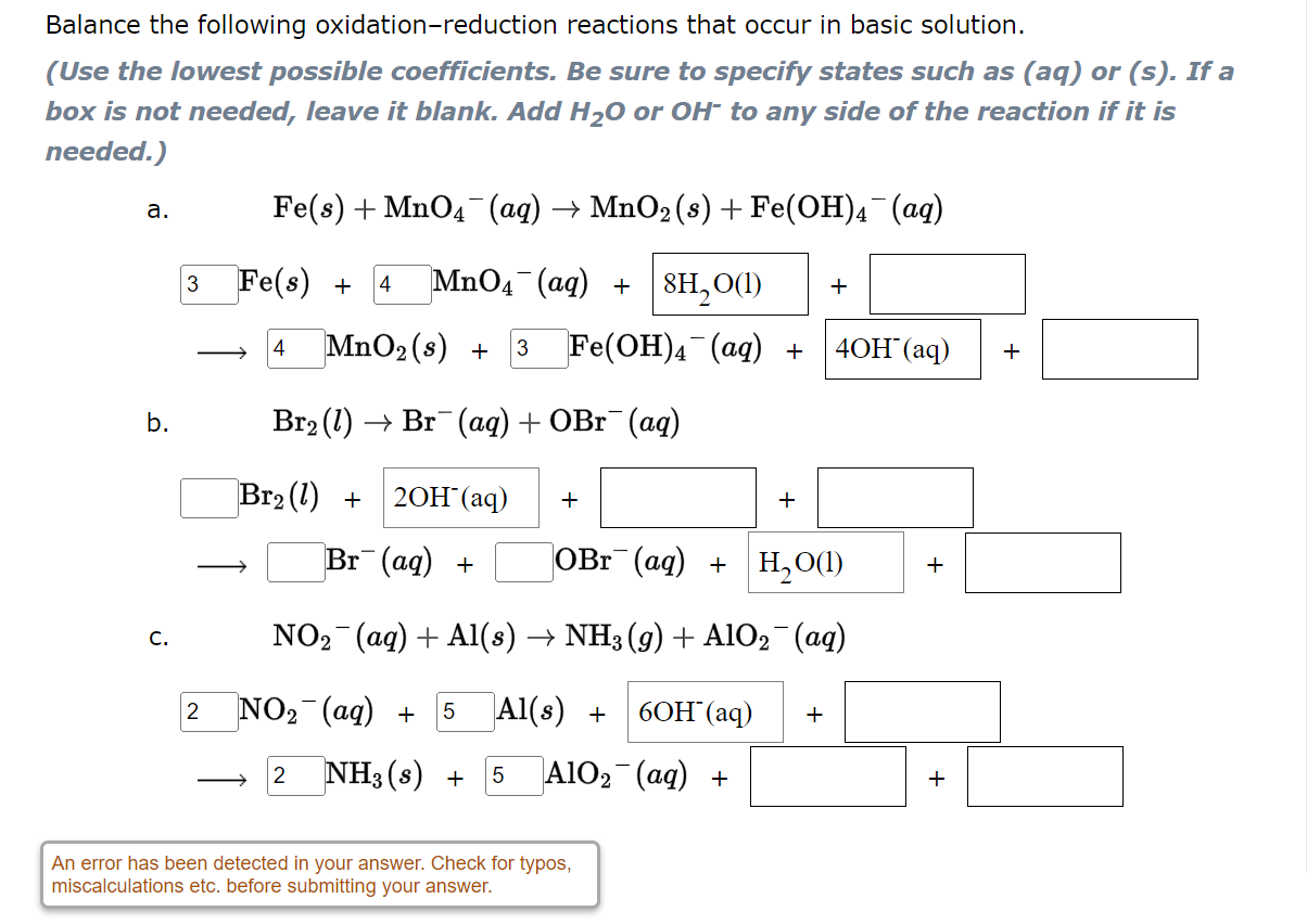 Solved Balance the following oxidation-reduction reactions | Chegg.com