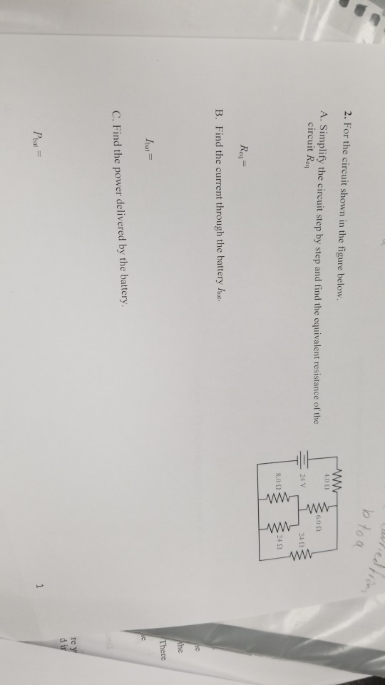 Solved 2. For the circuit shown in the figure below. A. | Chegg.com