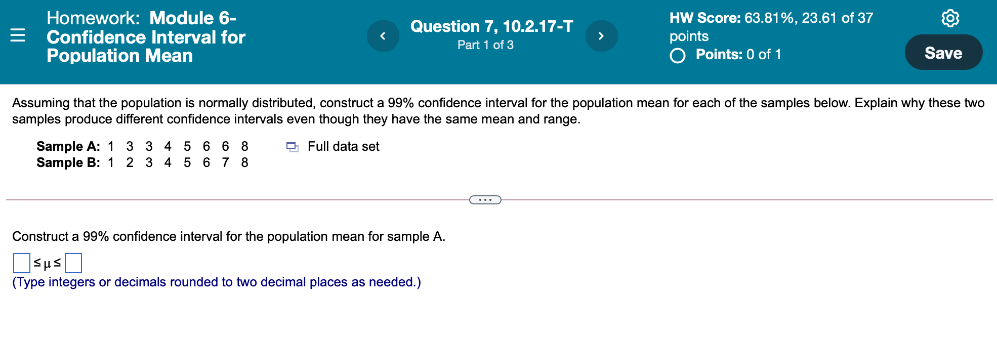 Solved Homework: Module 6- Confidence Interval for | Chegg.com