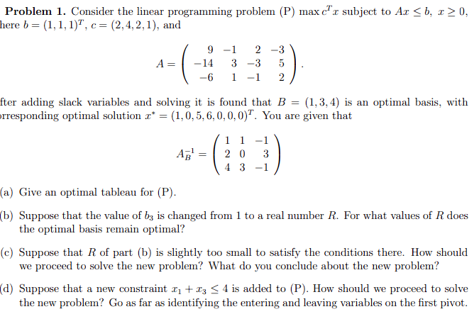 Solved Problem 1. Consider the linear programming problem | Chegg.com