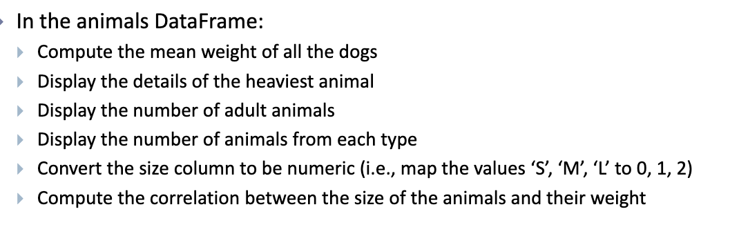Solved Create the following DataFrame:In the animals | Chegg.com