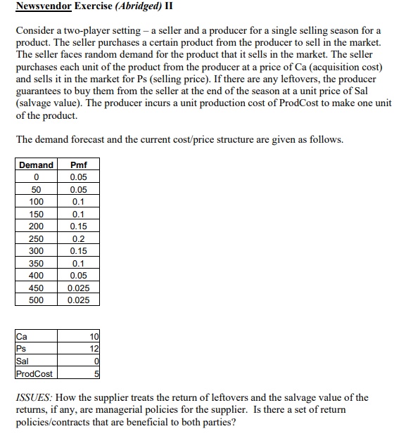 Solved Newsvendor Exercise (Abridged) ﻿IIConsider a | Chegg.com