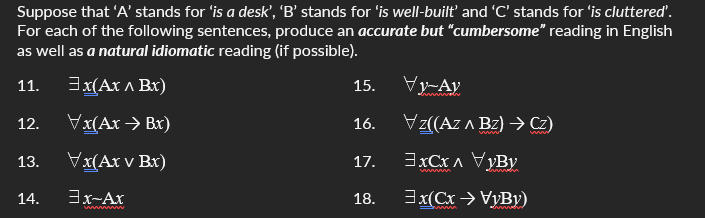 Solved Suppose that 'A' stands for 'is a desk', 'B' stands | Chegg.com