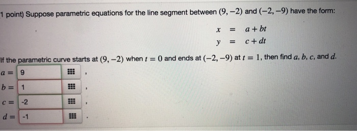 Solved 1 point) Suppose parametric equations for the line | Chegg.com