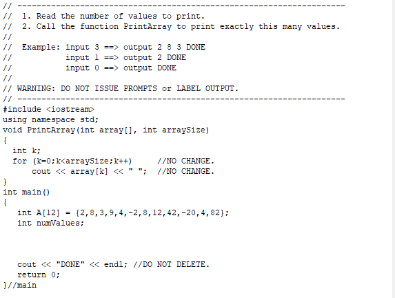 Solved /11. Read the number of values to print. // 2. Call | Chegg.com