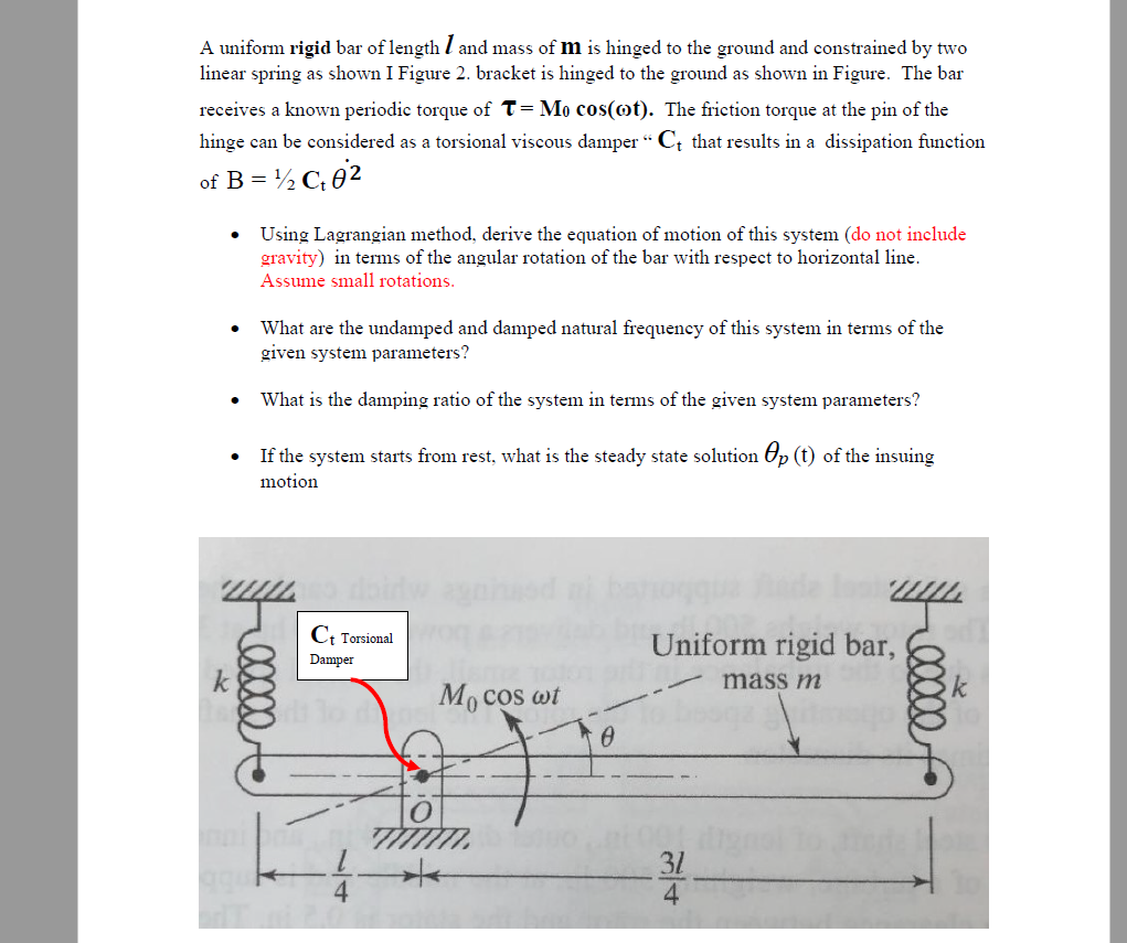 Solved A uniform rigid bar of length I and mass of m is | Chegg.com