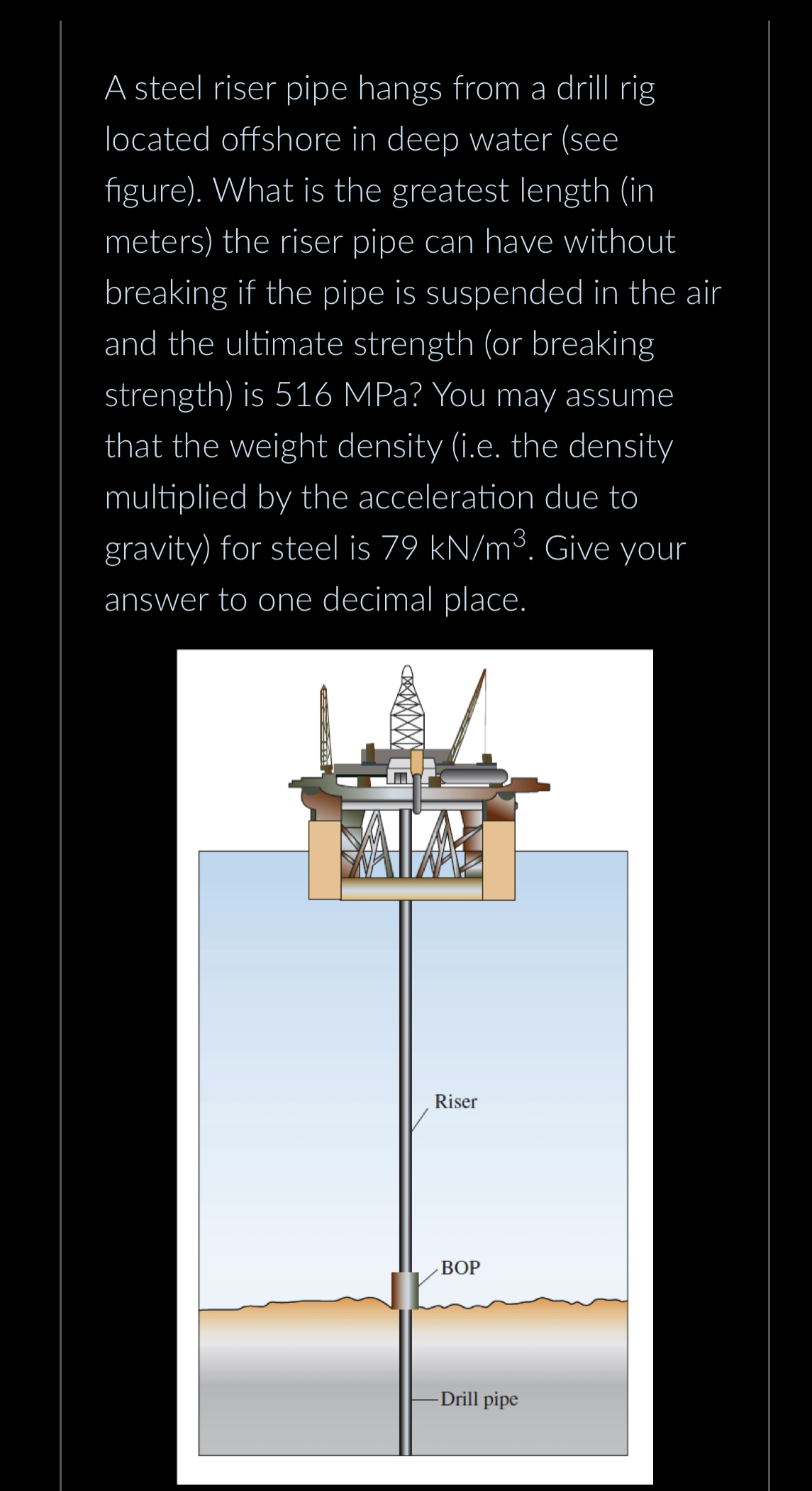 Solved A steel riser pipe hangs from a drill rig located | Chegg.com