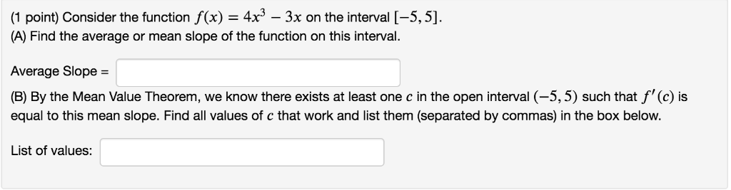 Solved 1 point) Consider the function f(x)4x3 - 3x on the | Chegg.com