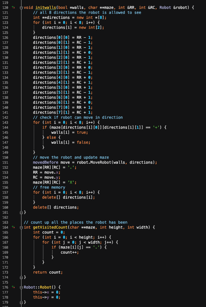 It is a Robot Vacuum Cleaner in C++, the following is | Chegg.com