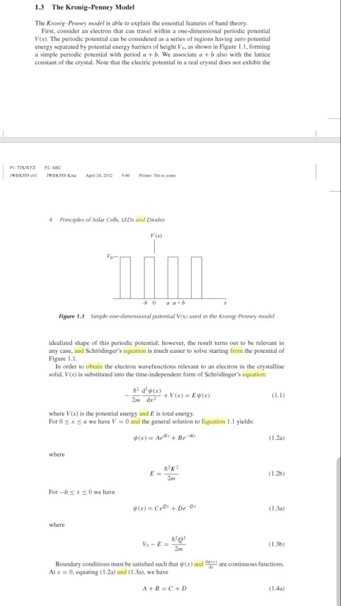 Solved 1.3 The Kronig-Penney Model The Kronig-Pemie model is | Chegg.com
