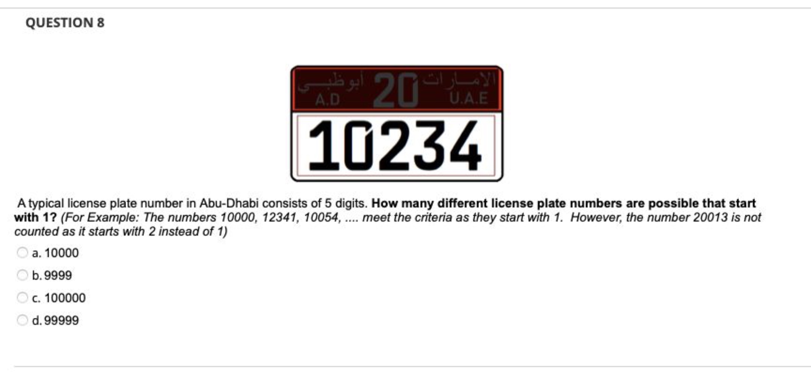 Solved QUESTION 8A typical license plate number in Abu-Dhabi | Chegg.com