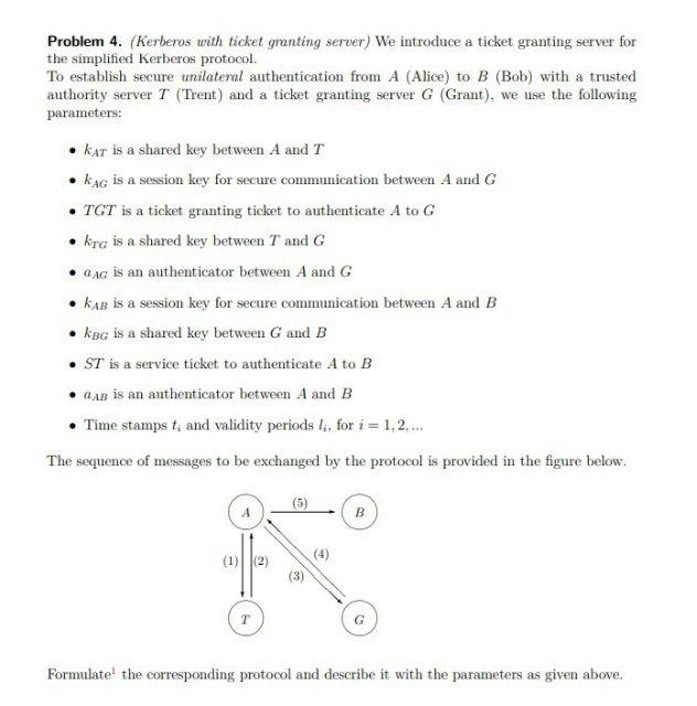 Solved Problem 4. (Kerberos with ticket granting server) We | Chegg.com