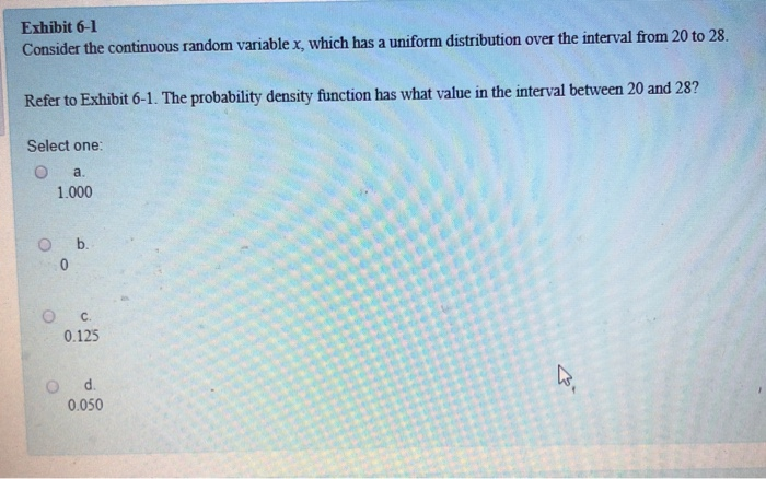 Solved Exhibit 6-1 Consider the continuous random variable | Chegg.com Solved Exhibit 6-1 Consider the continuous random variable | Chegg.com