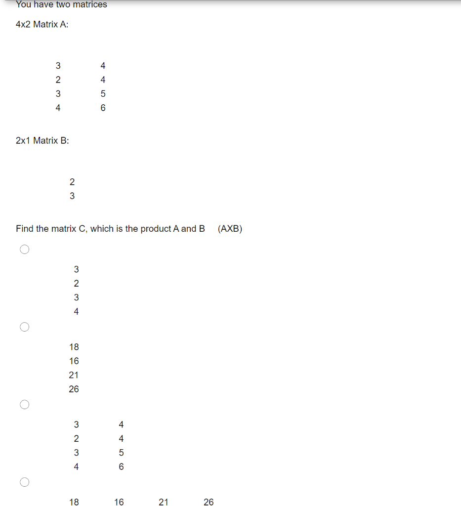Solved You have two matrices 4x2 Matrix A: | Chegg.com