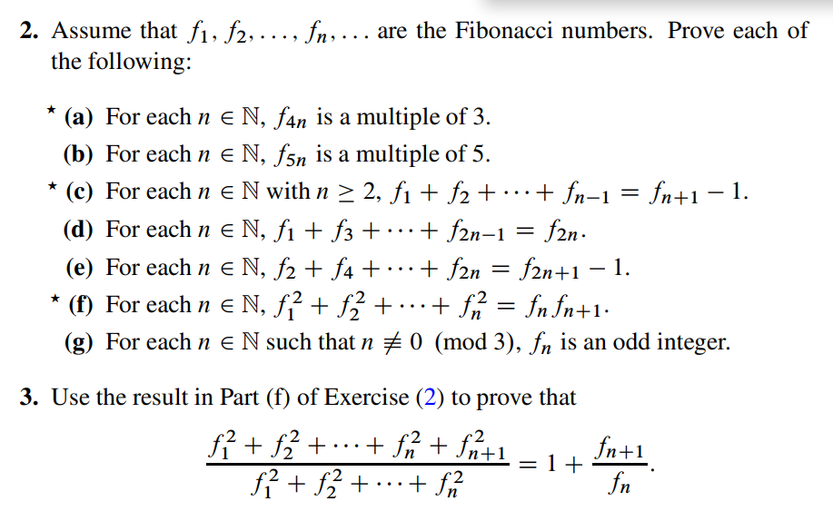 Solved 2. Assume that fi, f2, ..., fn, ... are the Fibonacci | Chegg.com