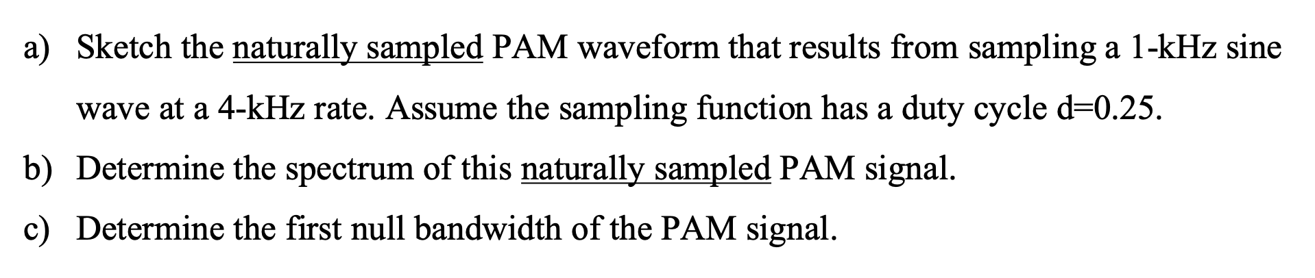 Solved A Sketch The Naturally Sampled Pam Waveform That