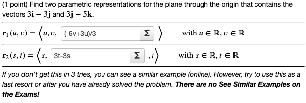 Solved (1 point) Find two parametric representations for the | Chegg.com