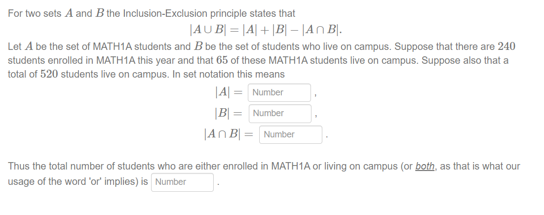 Solved For two sets A and B the Inclusion-Exclusion | Chegg.com