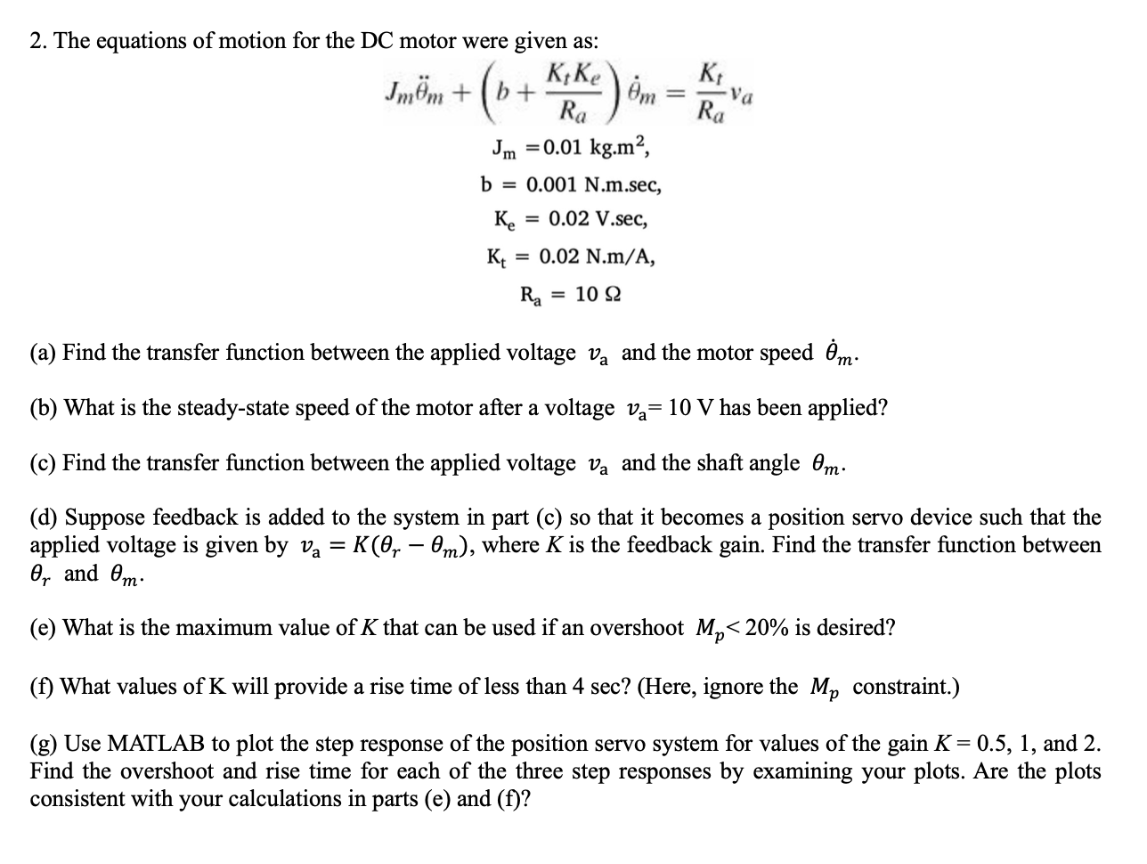Solved KK ) K Ra va 2. The equations of motion for the DC | Chegg.com