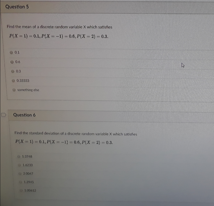 Solved Question 5 Find the mean of a discrete random | Chegg.com