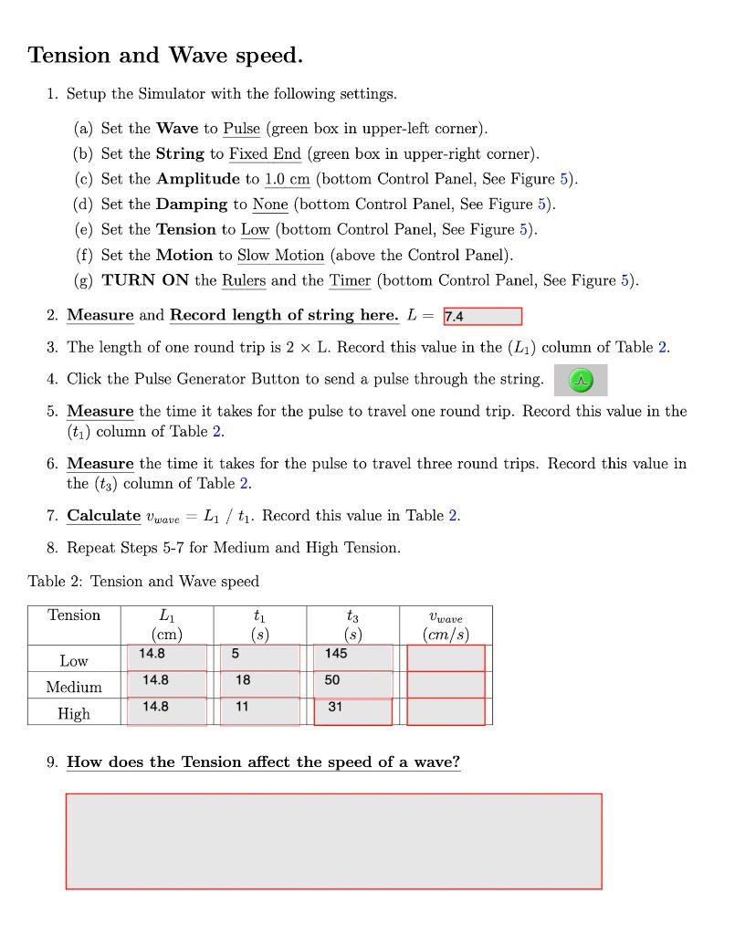 Solved Tension and Wave speed. 1. Setup the Simulator with | Chegg.com