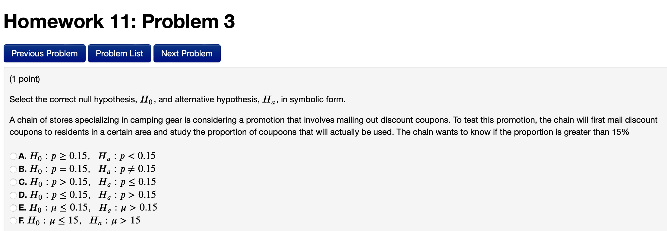 Solved Select the correct null hypothesis, H0, and | Chegg.com