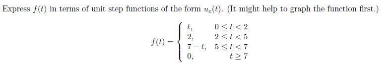 Solved Express f(t) in terms of unit step functions of the | Chegg.com