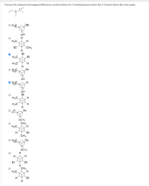 Solved Choose the eclipsed and staggered Newman | Chegg.com