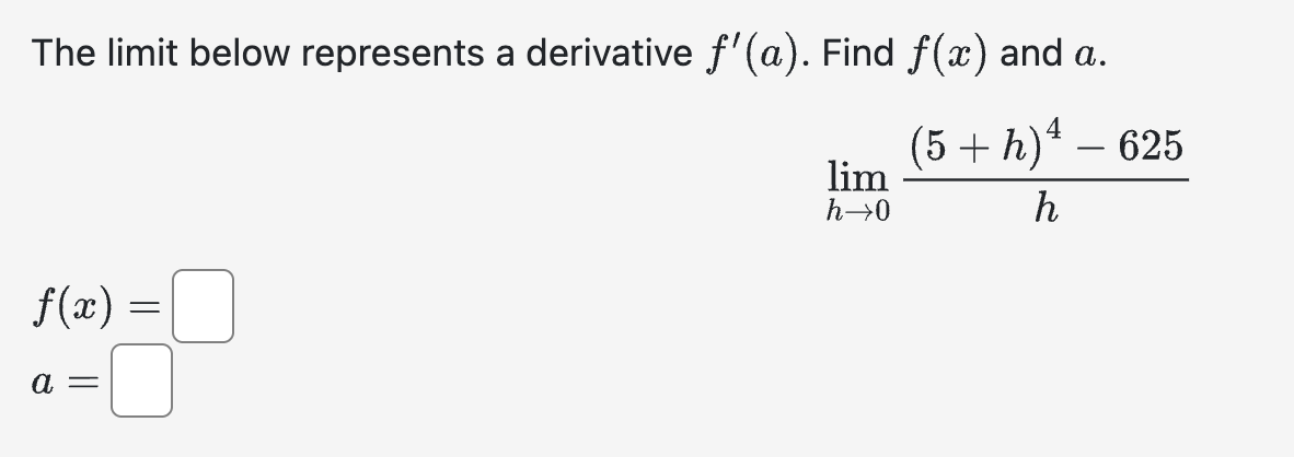 Solved The limit below represents a derivative f′(a). Find | Chegg.com