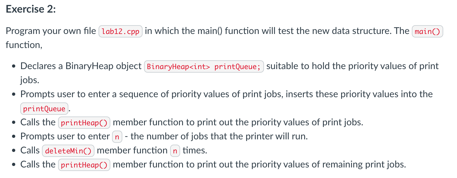 Solved Implement The Binaryheap Adt In A File Binaryheapcpp