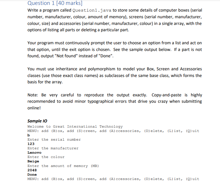 Solved Question 1 [40 marks] Write a program called | Chegg.com