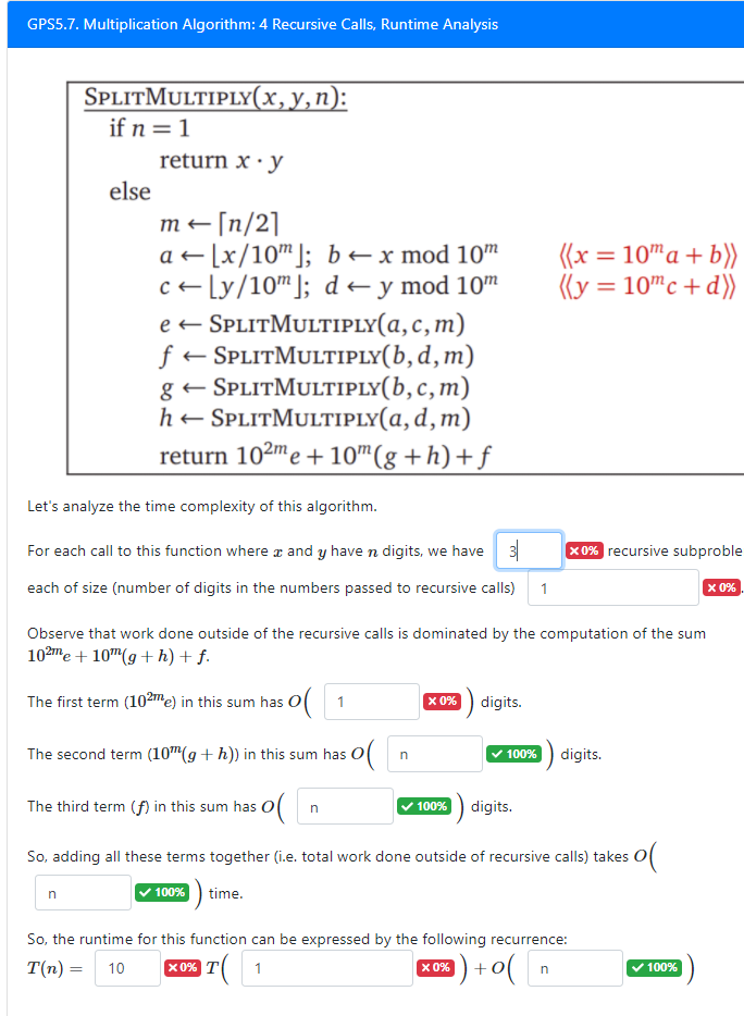 Solved GPS5.7. Multiplication Algorithm: 4 Recursive Calls, | Chegg.com