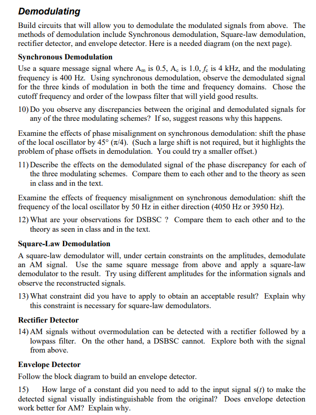 Solved Demodulating Build circuits that will allow you to | Chegg.com