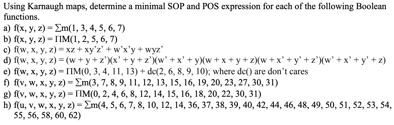 Solved Using Karnaugh maps, determine a minimal SOP and POS | Chegg.com