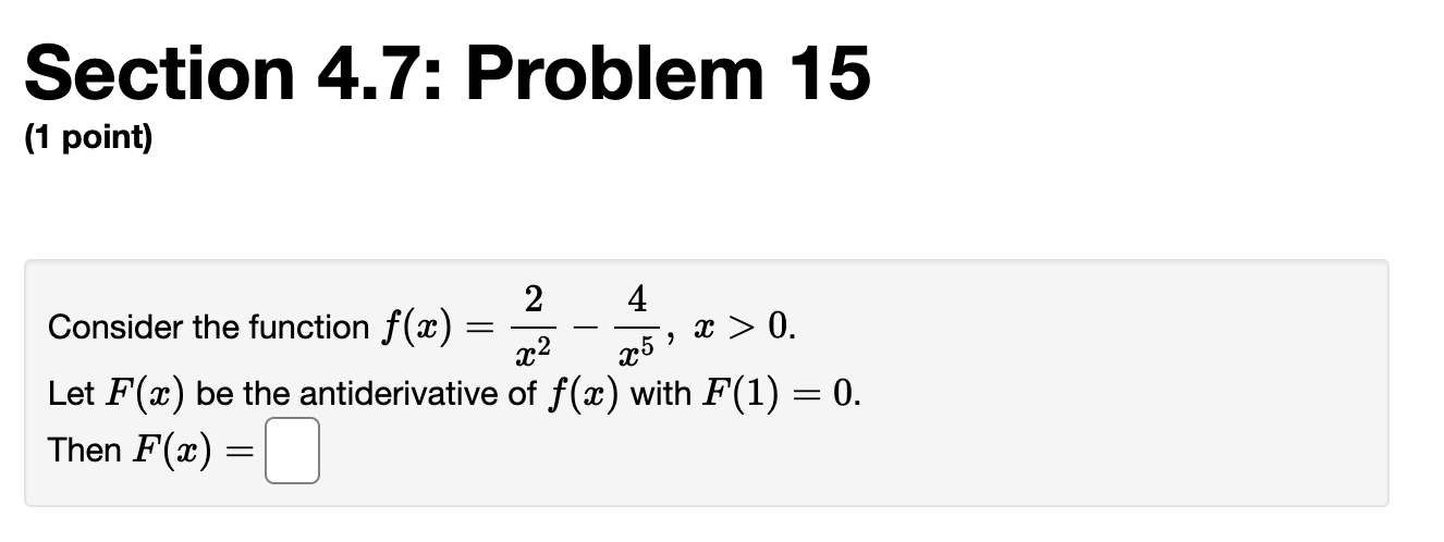 Solved Section 4.7: Problem 15 (1 point) Consider the | Chegg.com
